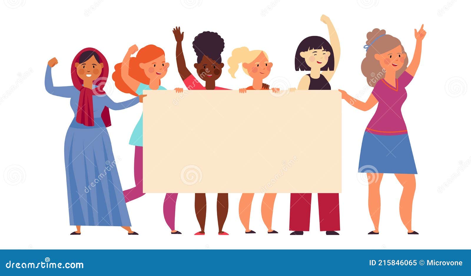 Women Demonstration People Holding Banner Feminism Or Protest Girl