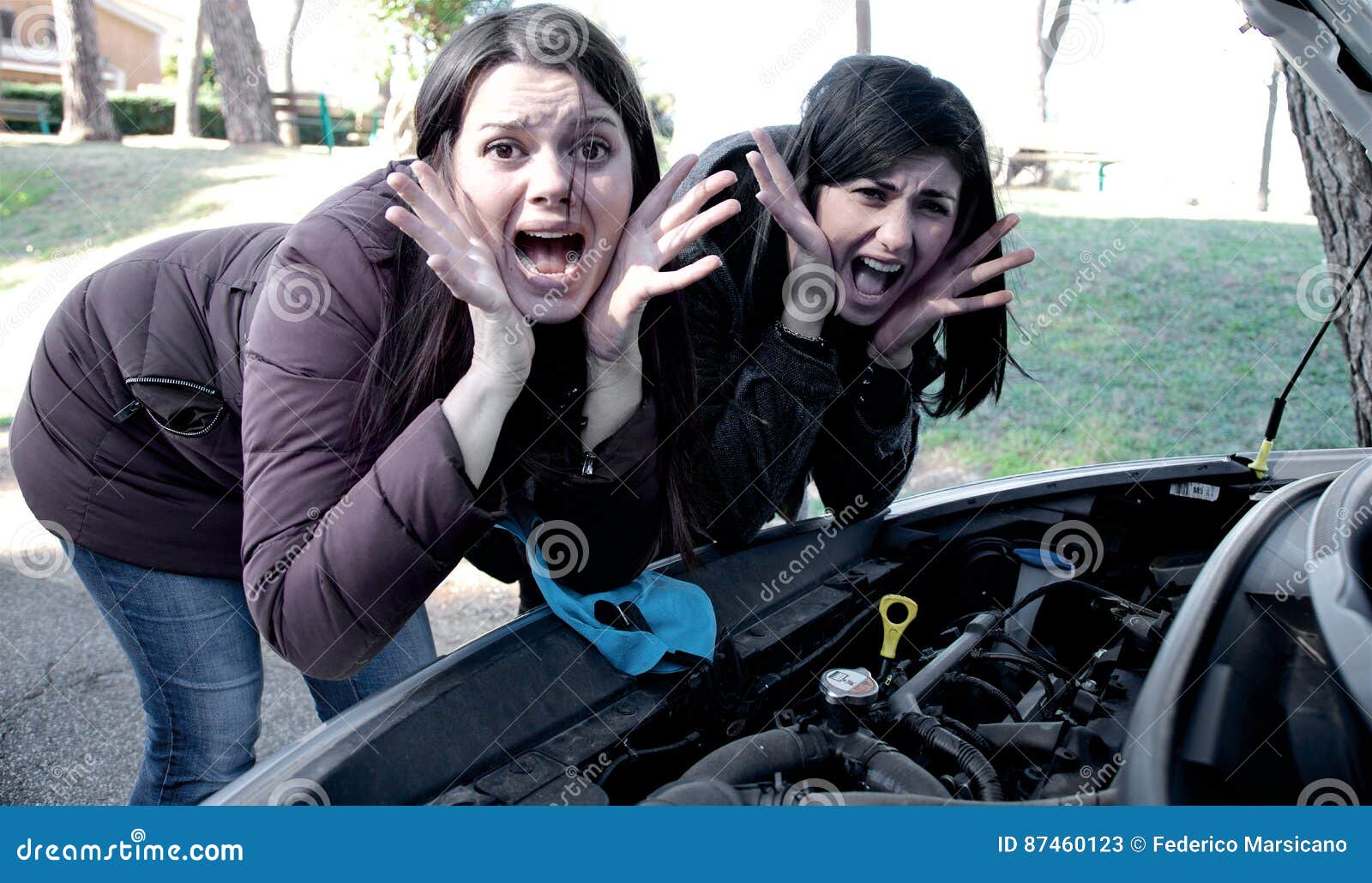 Women Desperate about Broken Car Screaming for Help Stock Image - Image ...