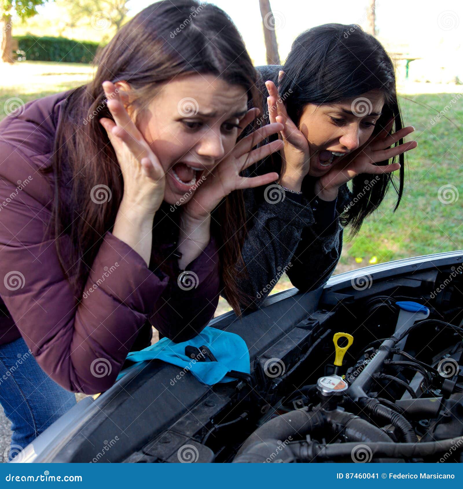 Women Desperate about Broken Car Screaming Stock Image - Image of ...