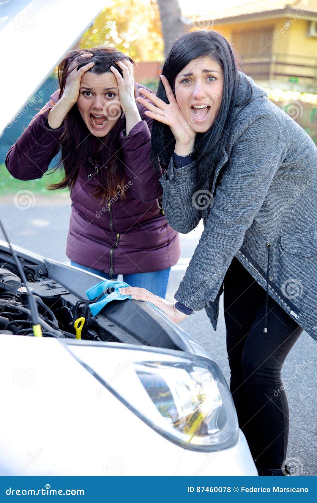 Women Desperate about Broken Car Screaming Vertical Stock Photo - Image ...