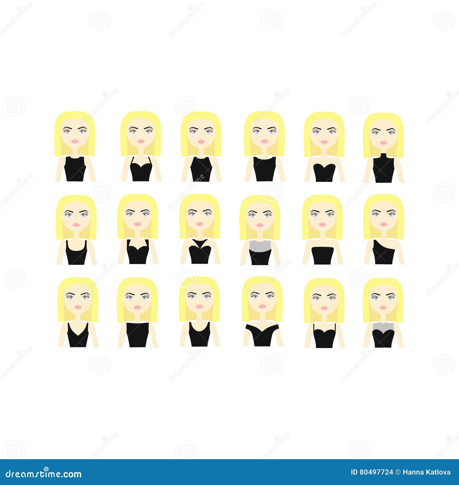 Women with Different Decollete. Neckline of Dresses. Stock Illustration ...
