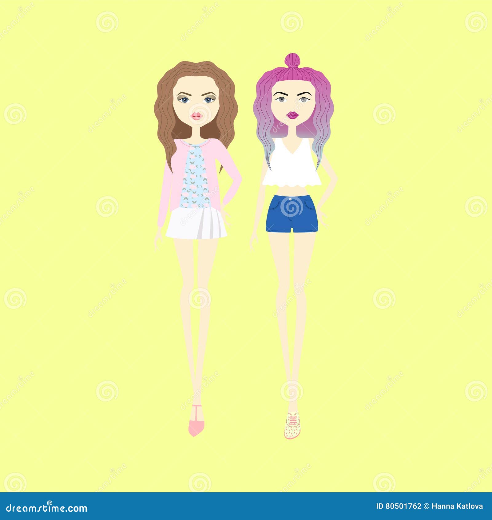 Women with Different Decollete. Neckline of Dresses. Stock Illustration ...