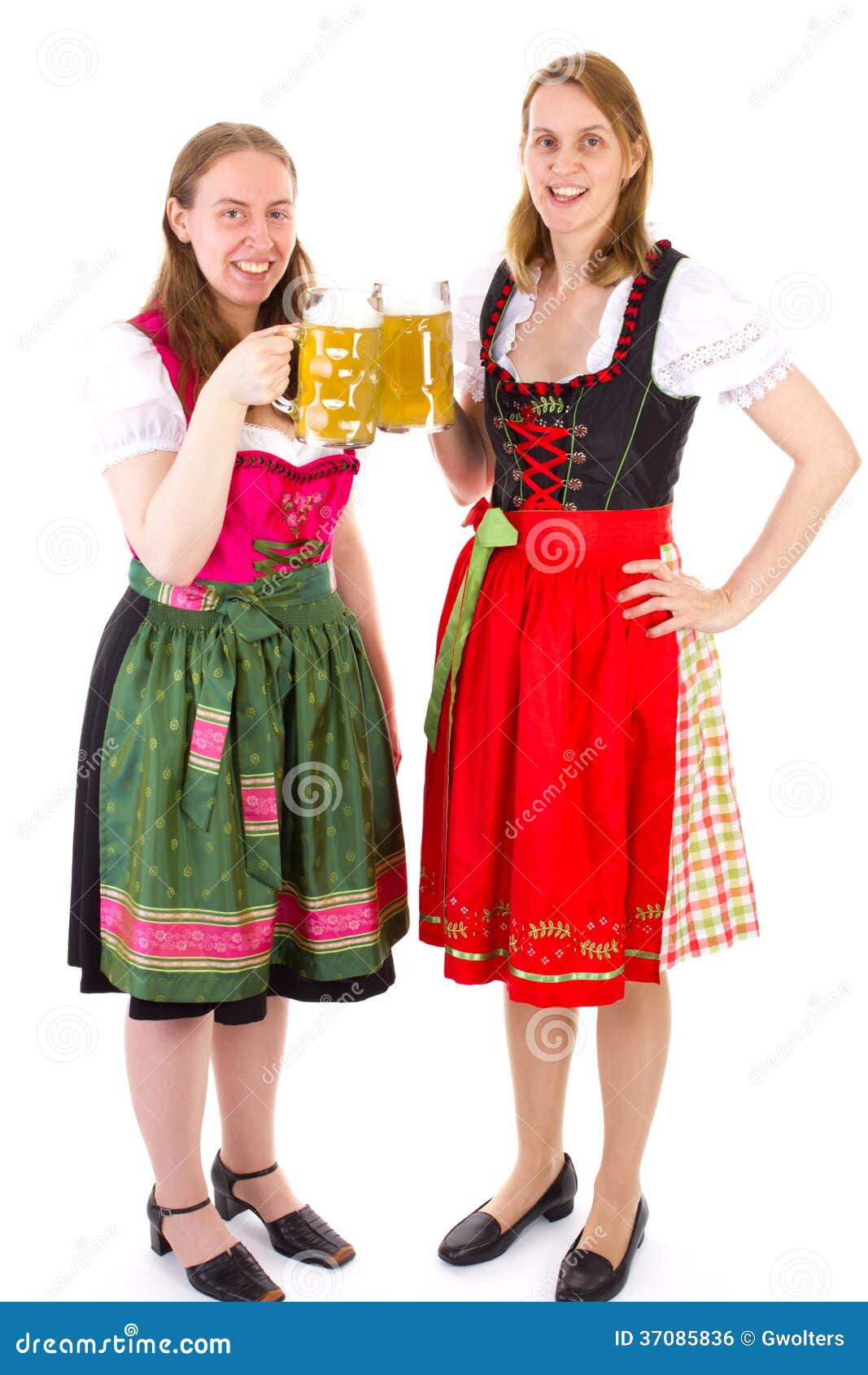 Women in Dirndl Drinking Double Beer at Bavarian Feast Stock Photo ...