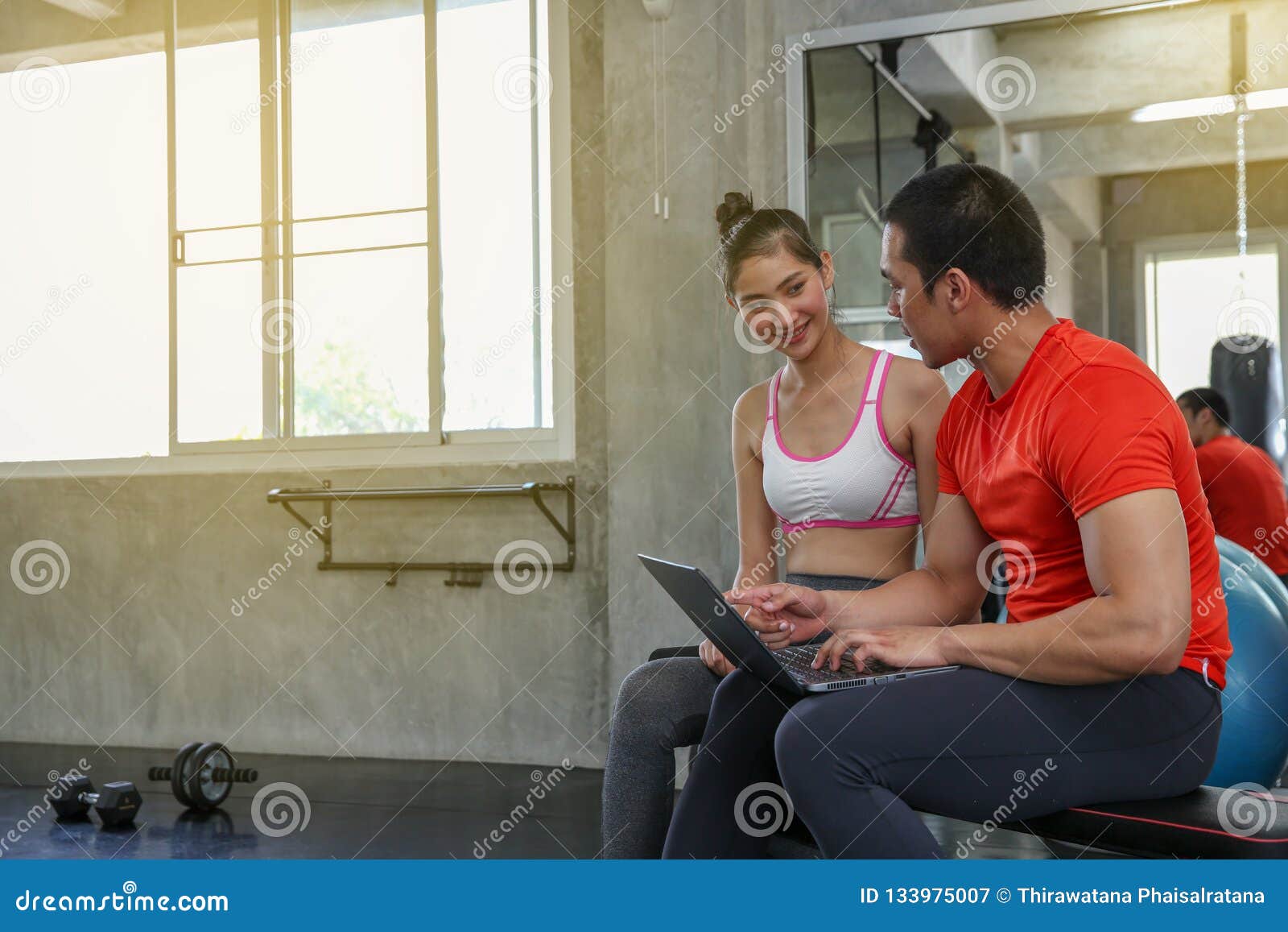 Women Are Discussing Fitness With Trainers Young Female Talking Stock