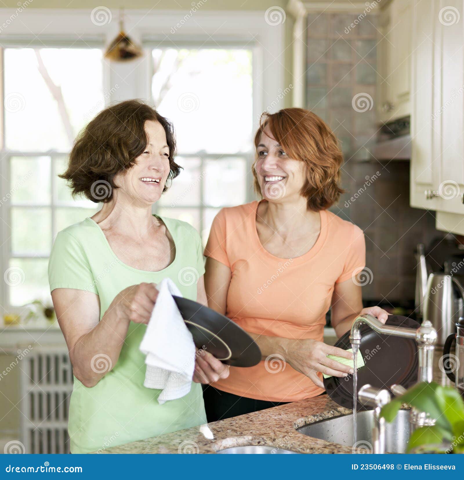 Women Doing Dishes in Kitchen Stock Photo - Image of home, dishes: 23506498