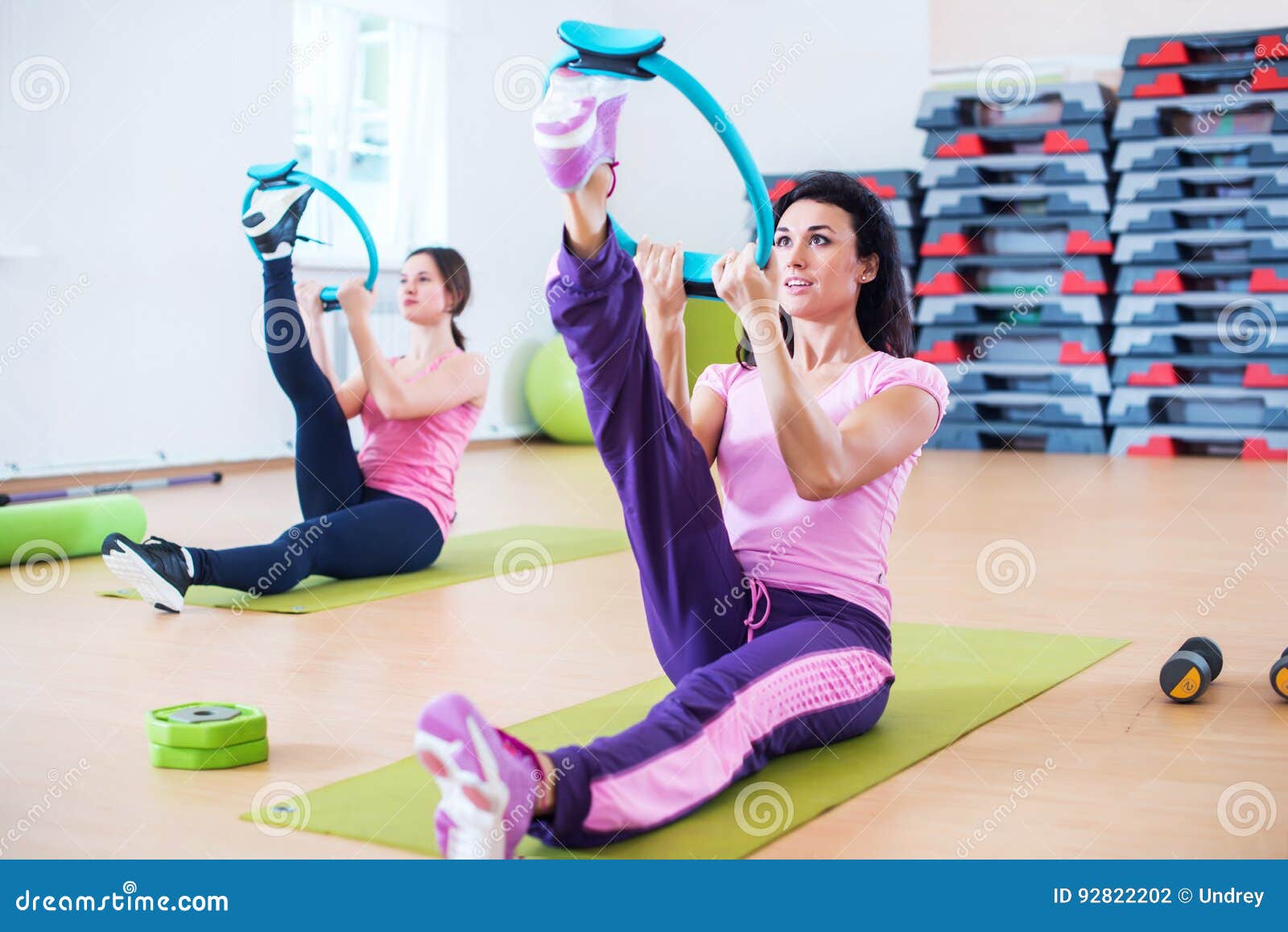 Women Doing Exercises Warming Up Leg Stretching Workout Stock Photo ...