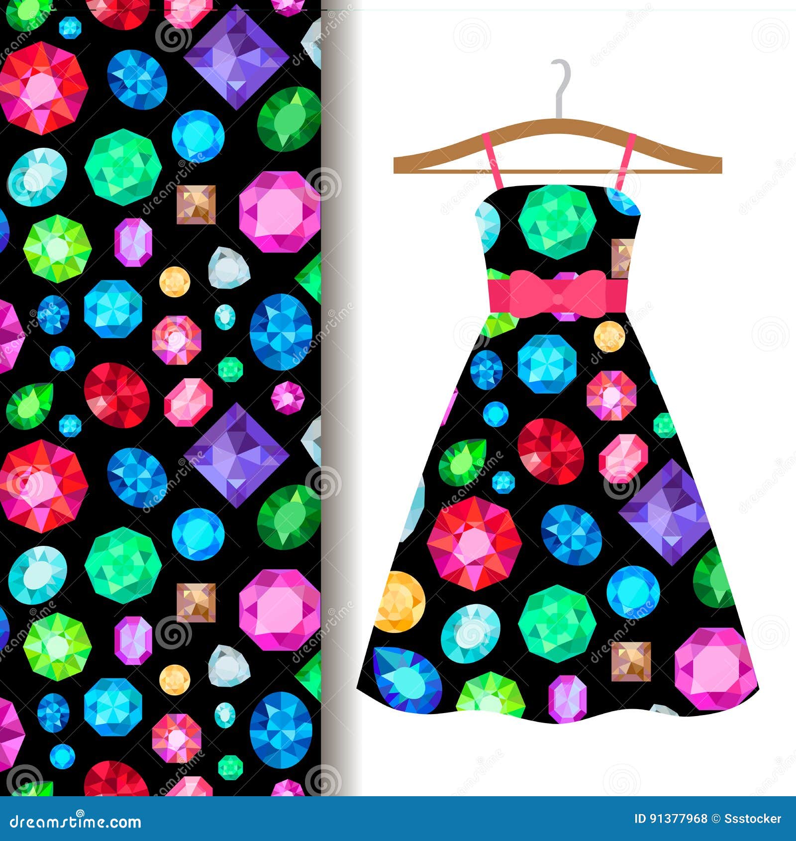 Women Dress Fabric Pattern with Gems Stock Vector - Illustration of ...