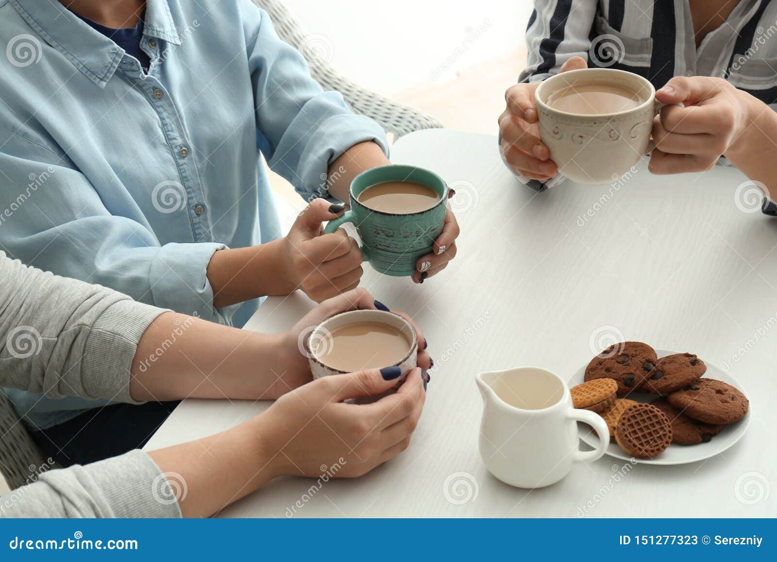 Women Drinking Coffee at Table Stock Image - Image of food, dessert ...