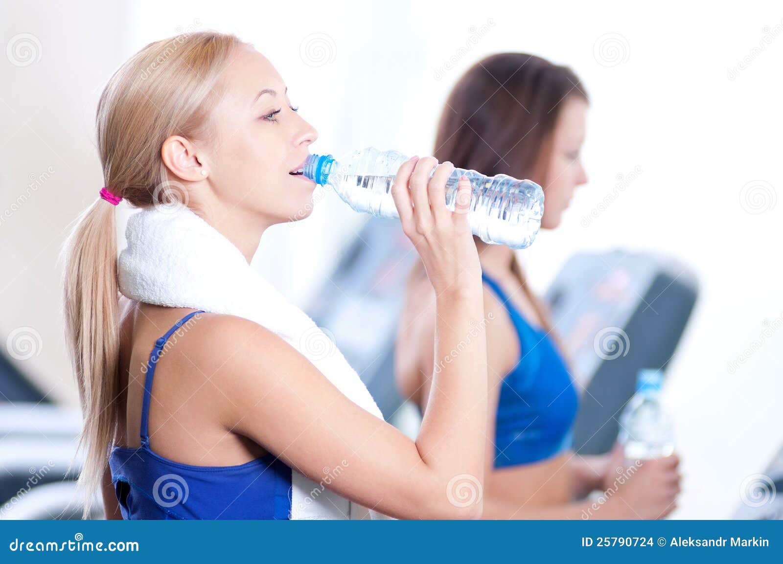 Women Drinking Water after Sports Stock Photo - Image of machine ...