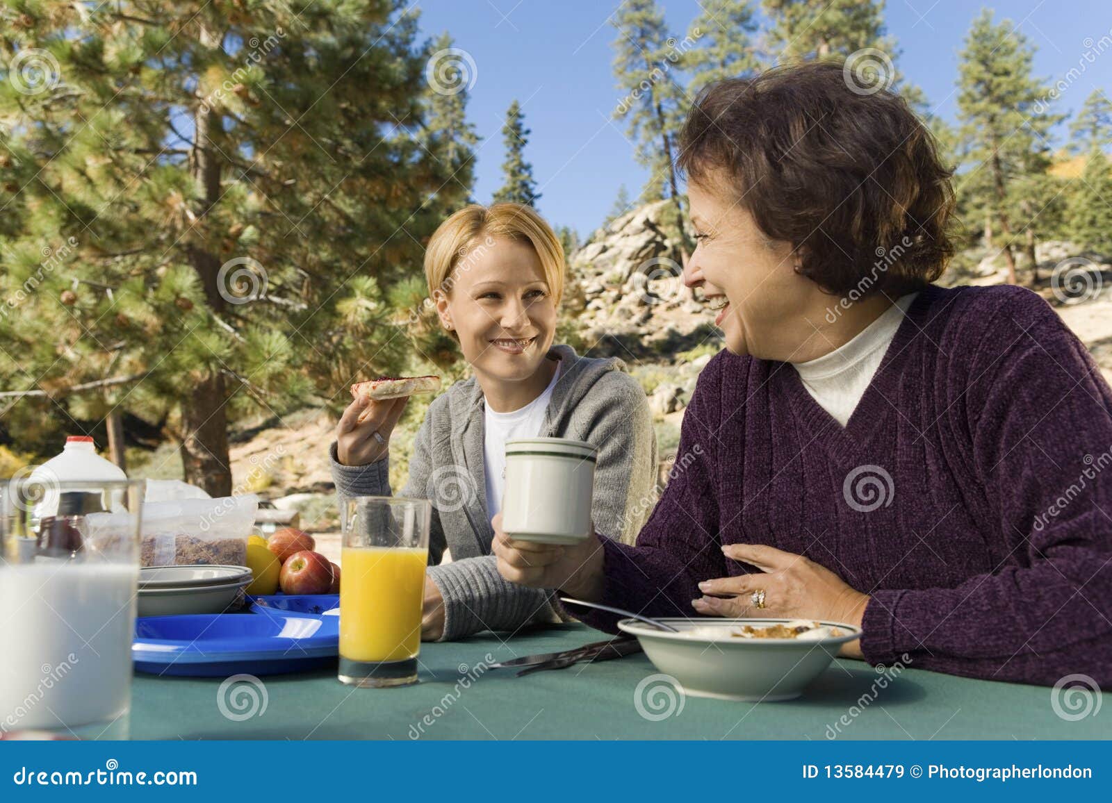 Women Eating At Picnic Table Picture. Image: 13584479
