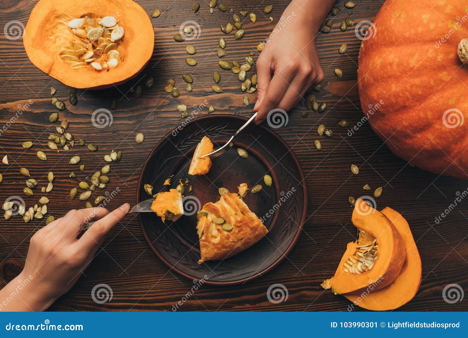 Women eating pumpkin pie stock image. Image of appetite - 103990301