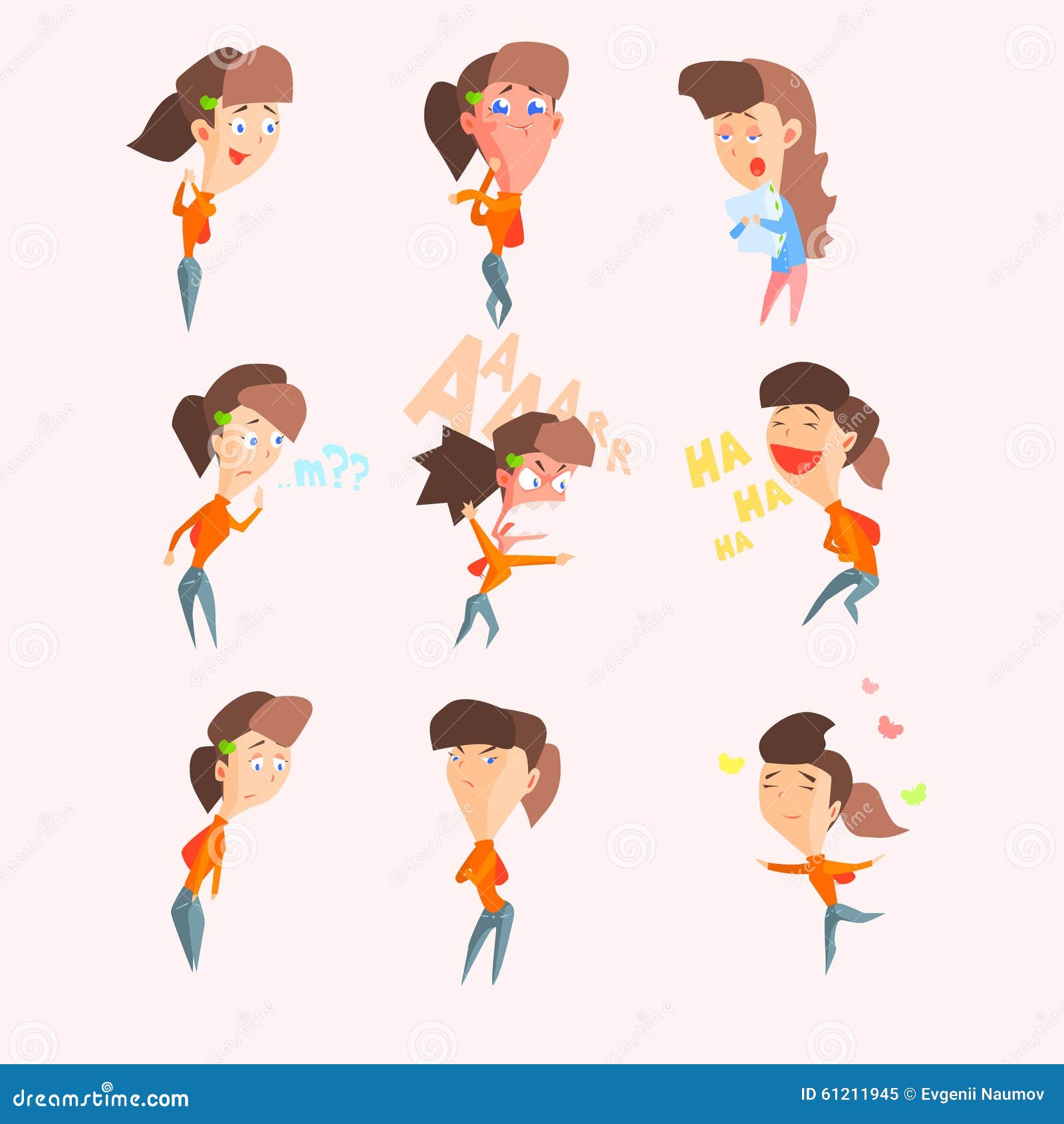 Women Emotions. Vector Set in Flat Stock Vector - Illustration of heart ...