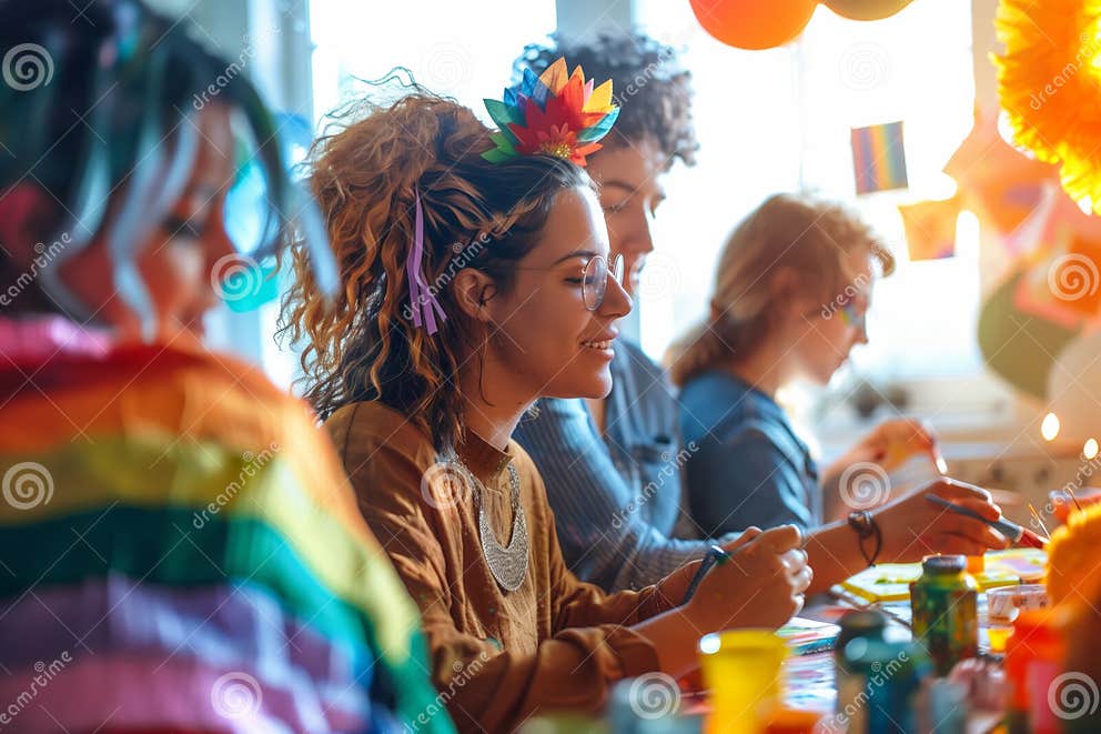 Women Engaging in Creative Activities during a Workshop in a Studio ...