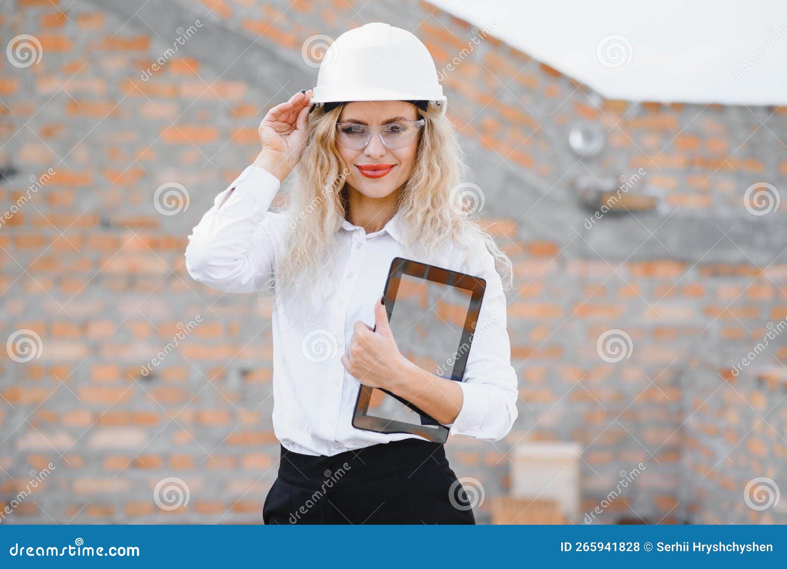 Women Engineer Look at Building Glass. Stock Photo - Image of girl ...