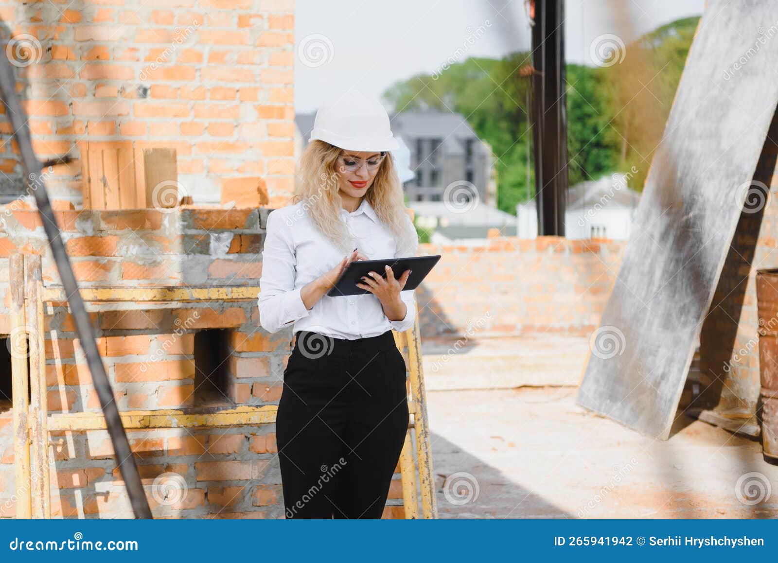 Women Engineer Look at Building Glass. Stock Photo - Image of girl ...