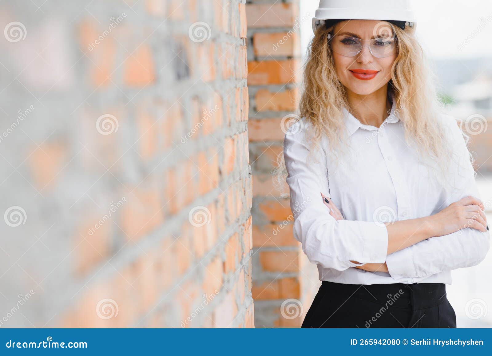 Women Engineer Look at Building Glass. Stock Photo - Image of ...