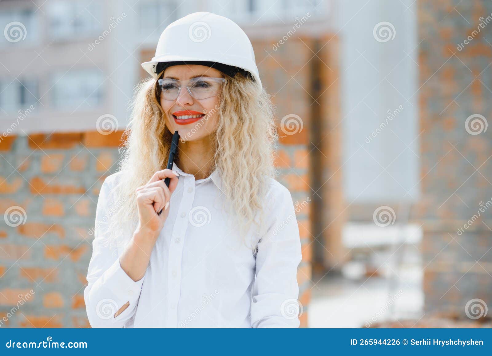 Women Engineer Look at Building Glass. Stock Photo - Image of girl ...