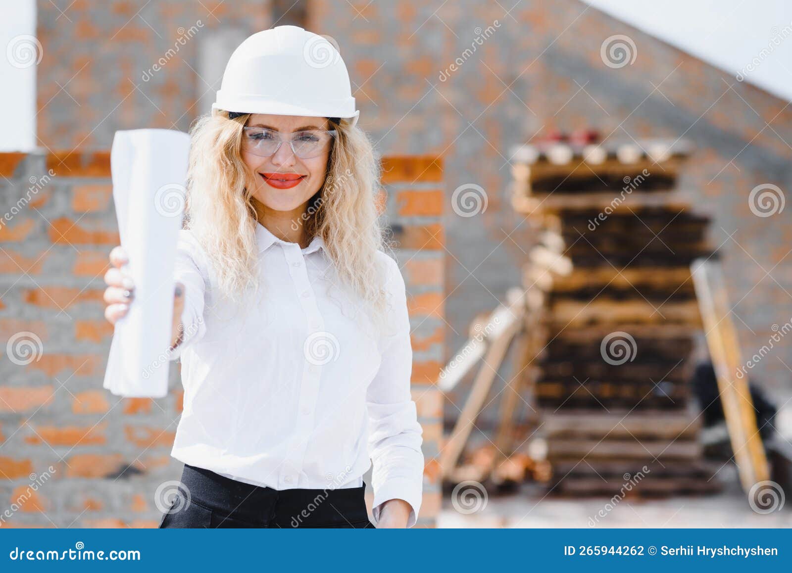 Women Engineer Look at Building Glass. Stock Photo - Image of ...