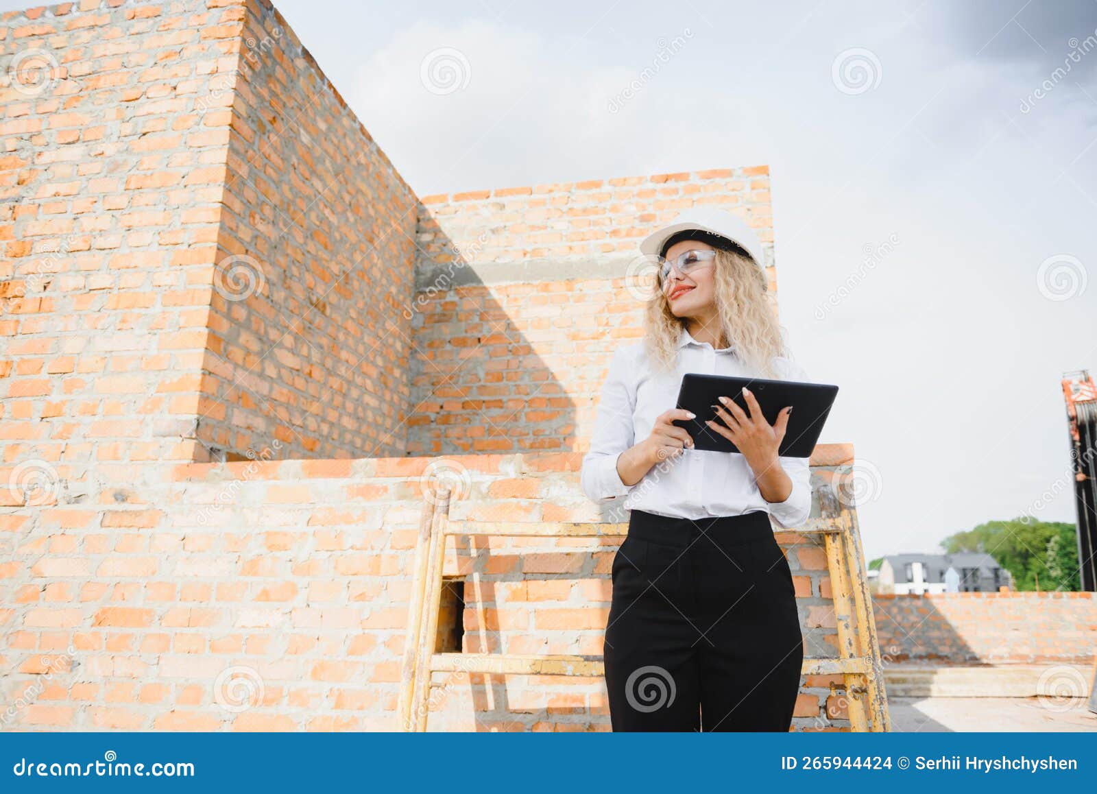 Women Engineer Look at Building Glass. Stock Photo - Image of engineer ...