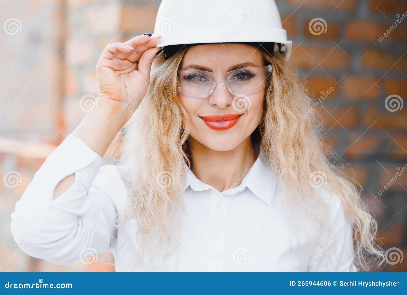 Women Engineer Look at Building Glass. Stock Photo - Image of safety ...
