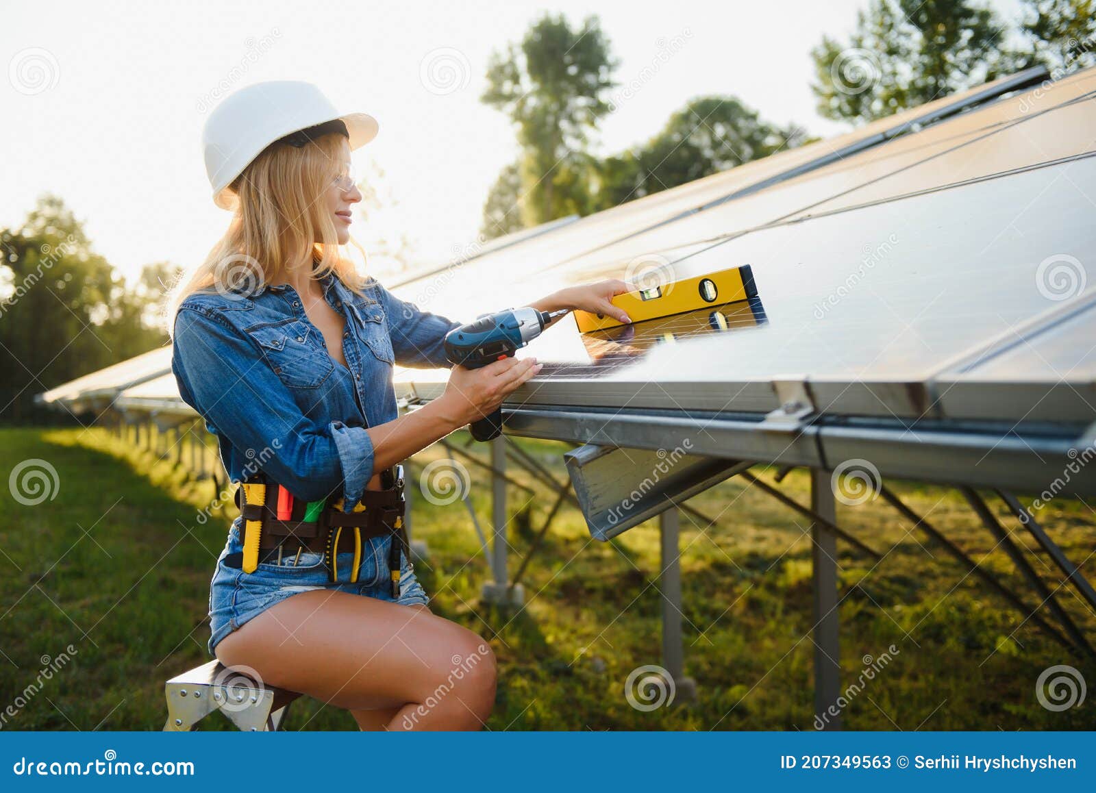 Women Engineer Working on Checking Equipment at Green Energy Solar ...