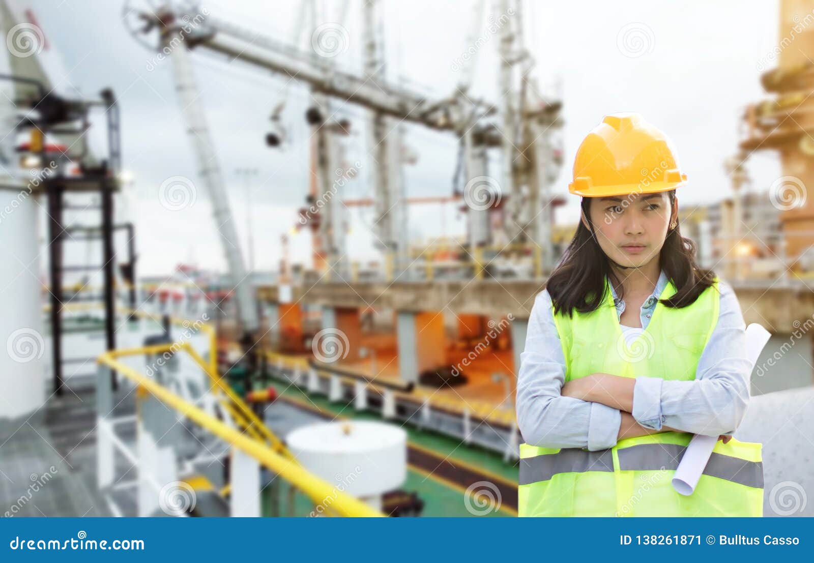 Women Engineering Wearing Hard Hat and Working at Construction Site ...