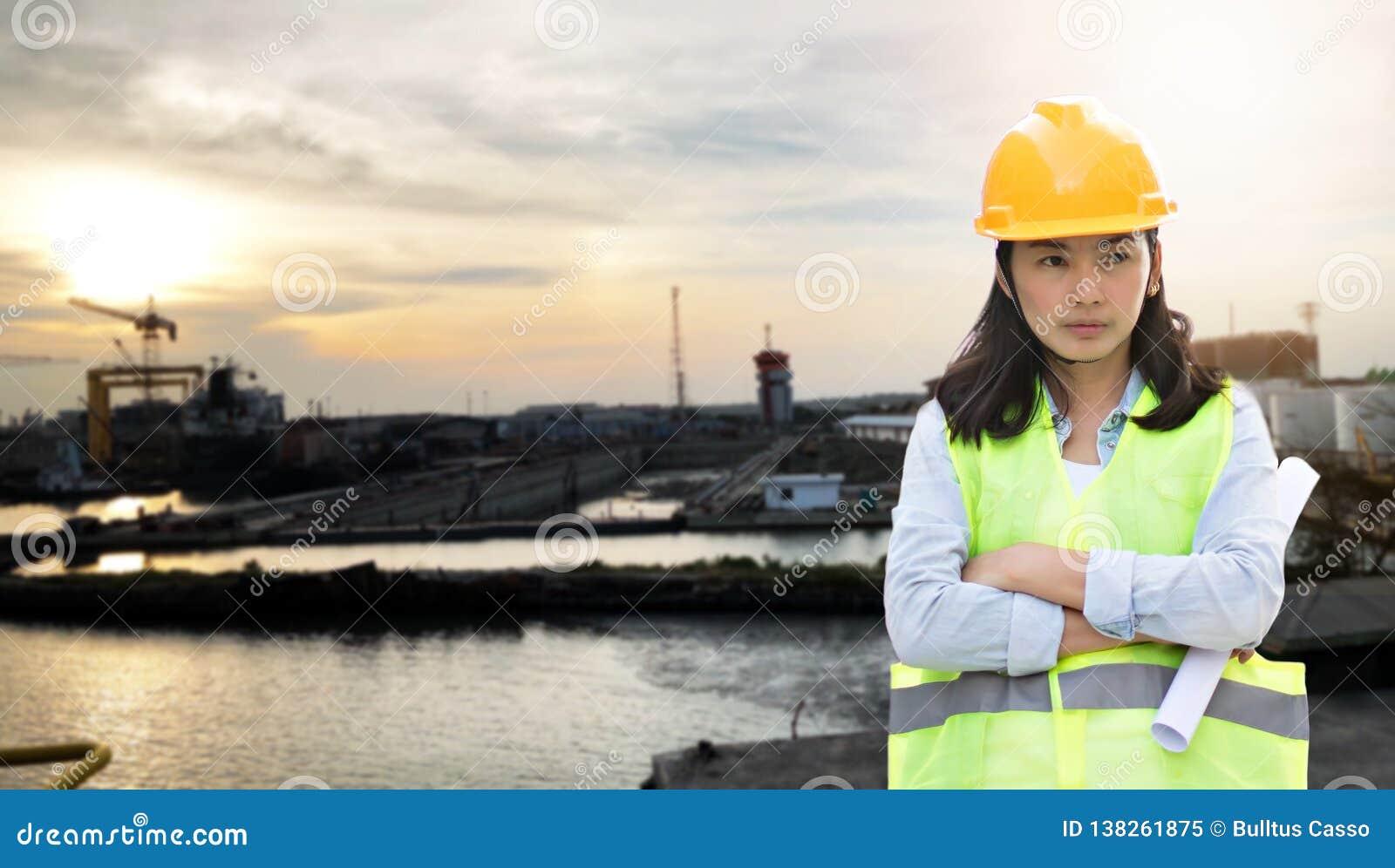 Women Engineering Wearing Hard Hat and Working at Construction Site ...