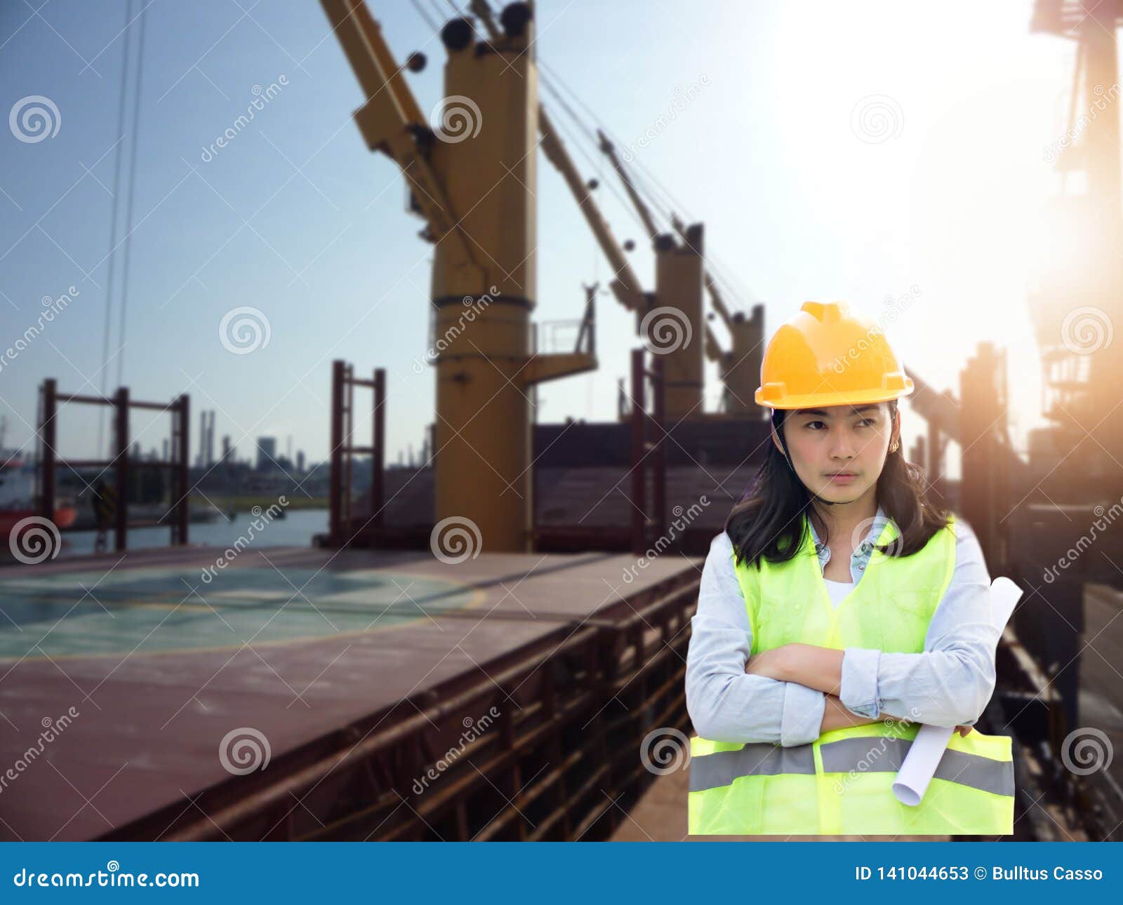 Women Engineering Wearing Hard Hat and Working Stock Image - Image of ...