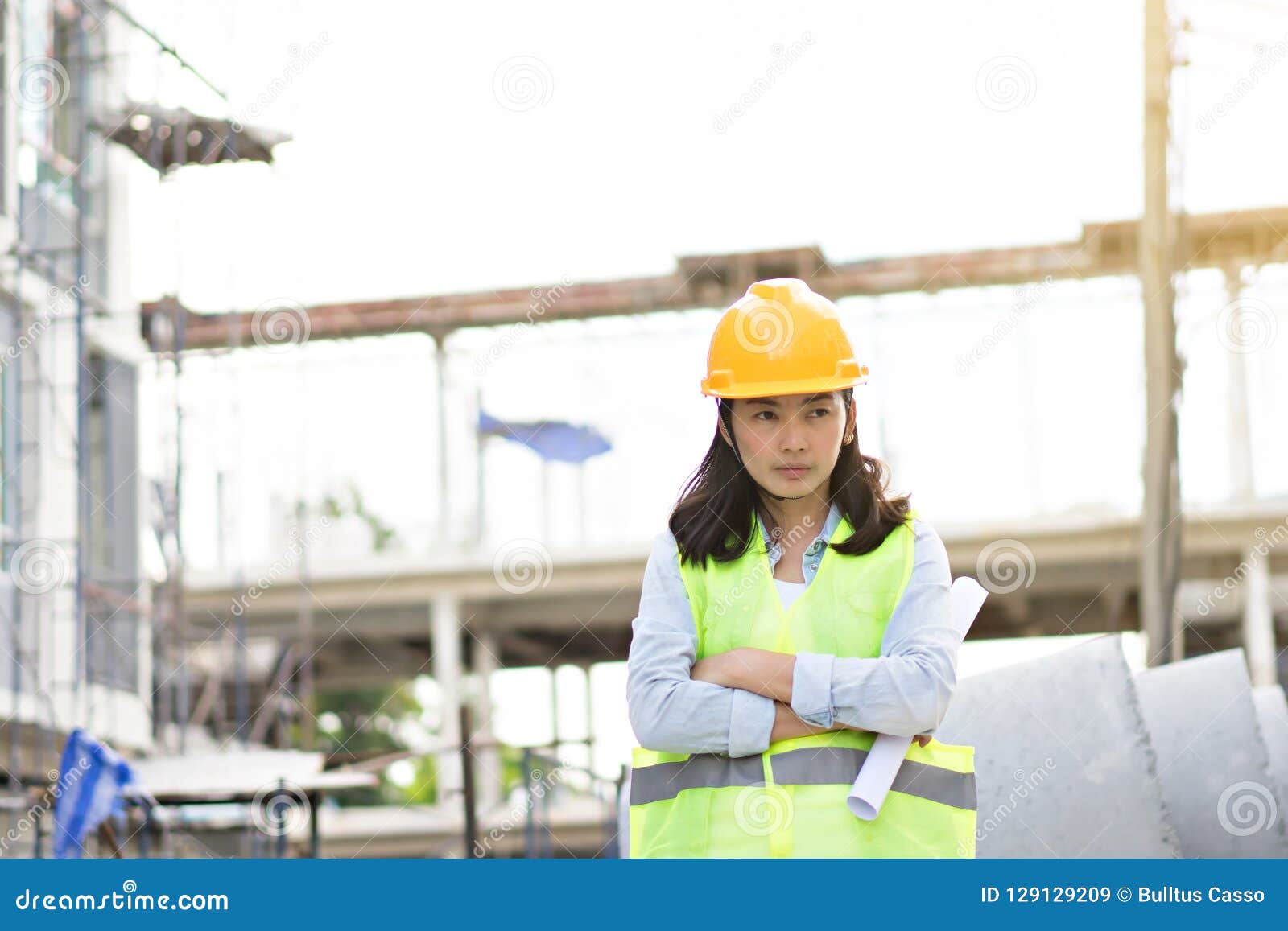 Women Engineering Wearing Yellow Helmet and Working at Construct Stock ...
