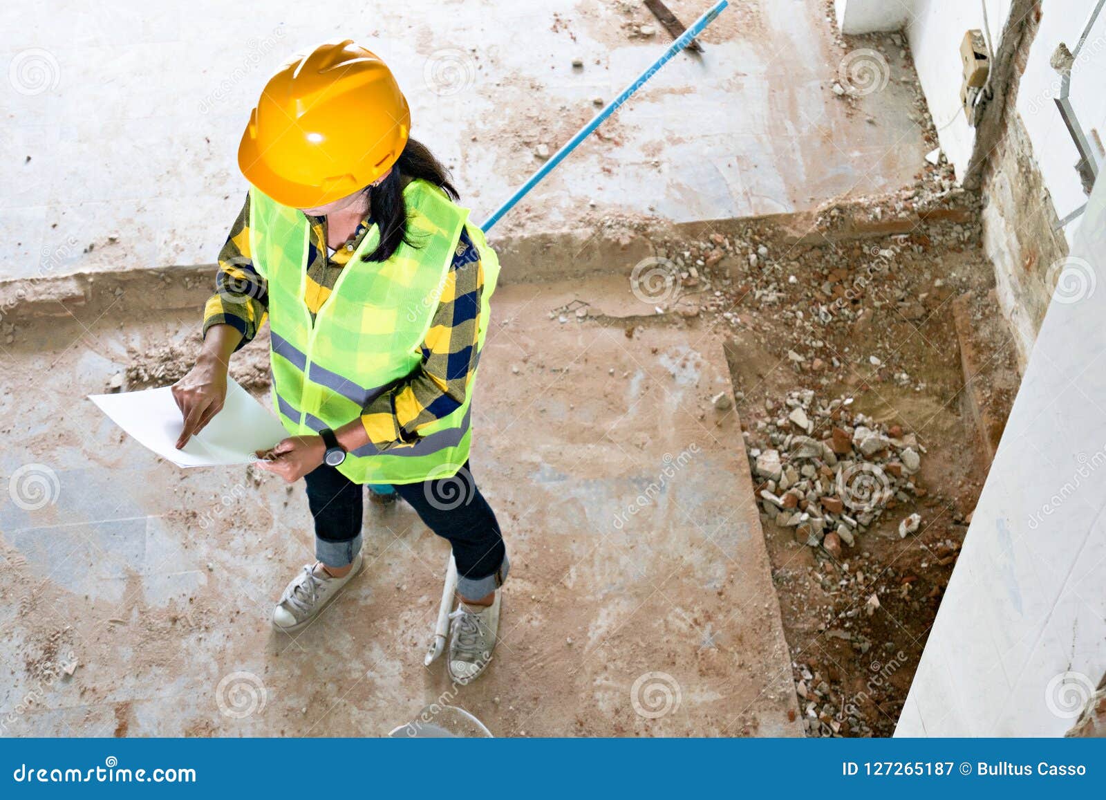 Women Engineering Wearing Yellow Helmet and Working Stock Image - Image ...