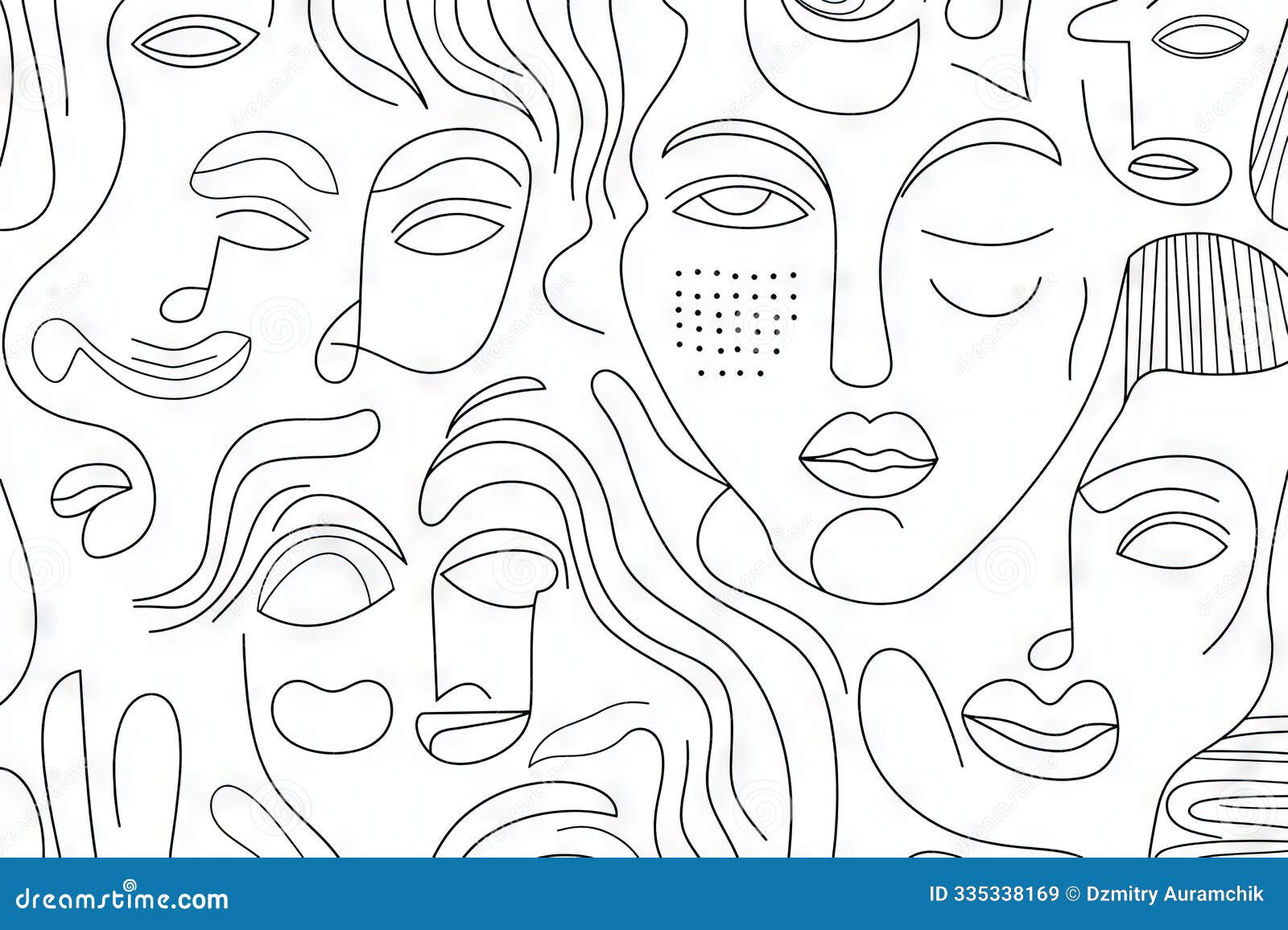 Women Faces Seamless Drawing in One Line Stock Image - Image of outline ...