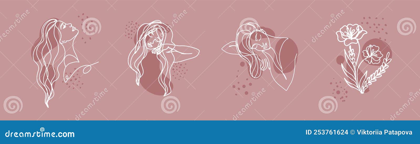 Women Faces Set in One Line Style Vector Illustration Stock Vector ...