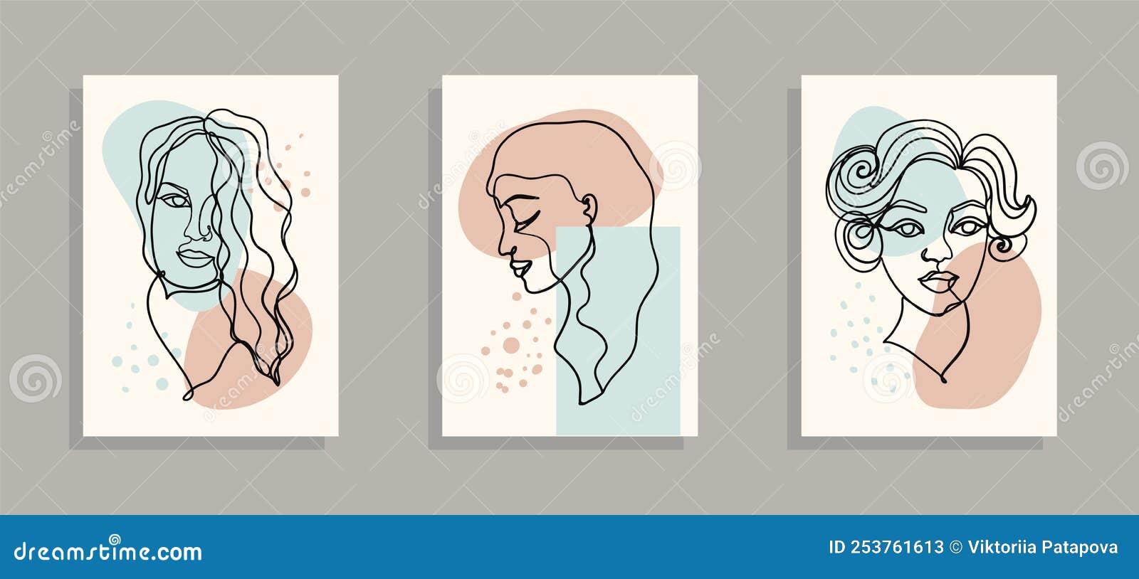 Women Faces Wall Art Set in One Line Style Vector Illustration Stock ...