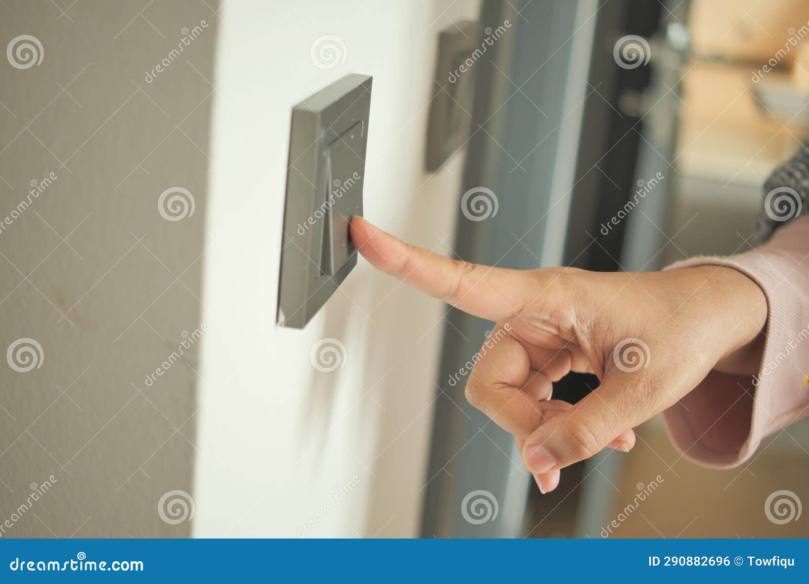Women Finger Turning on Lighting Switch . Stock Photo - Image of human ...