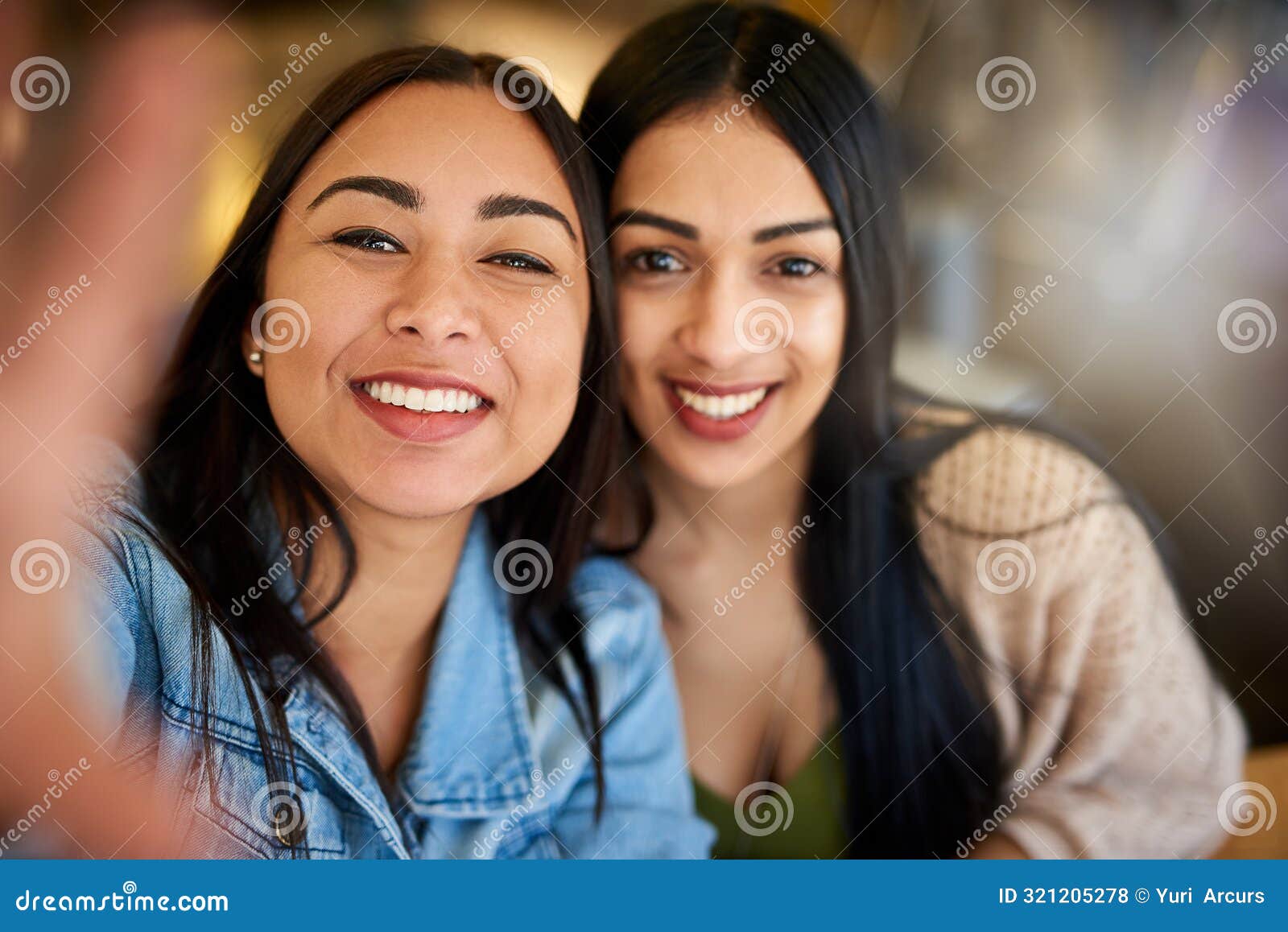 Women Friends And Selfie In Coffee Shop Together With Portrait For