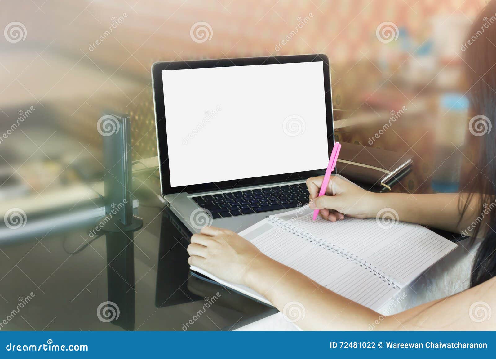 Women or Girl Writing Down on Blank Note Book or Making Memo on Stock ...