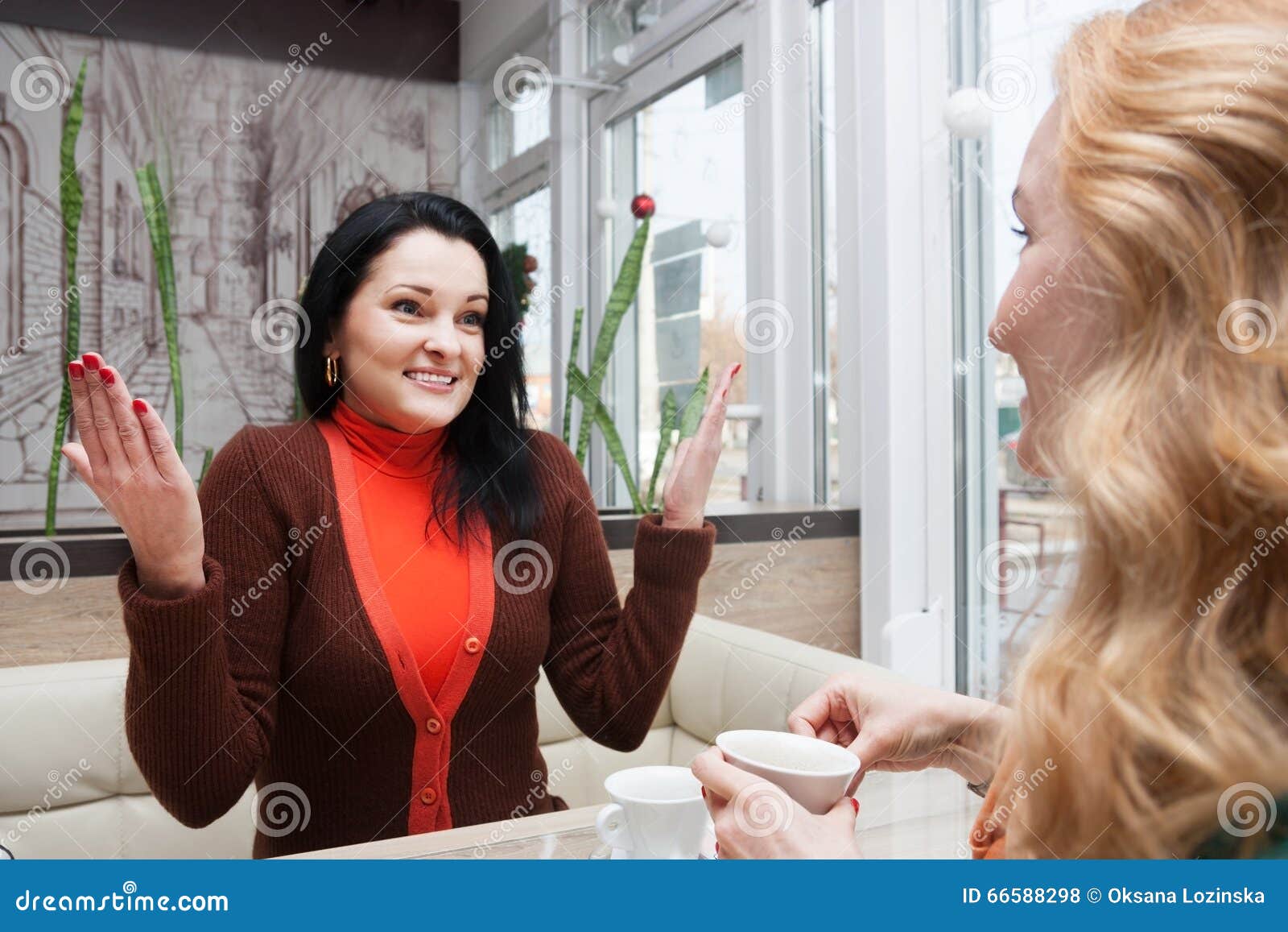 Women gossip in the cafe stock photo. Image of food, gossiping - 66588298