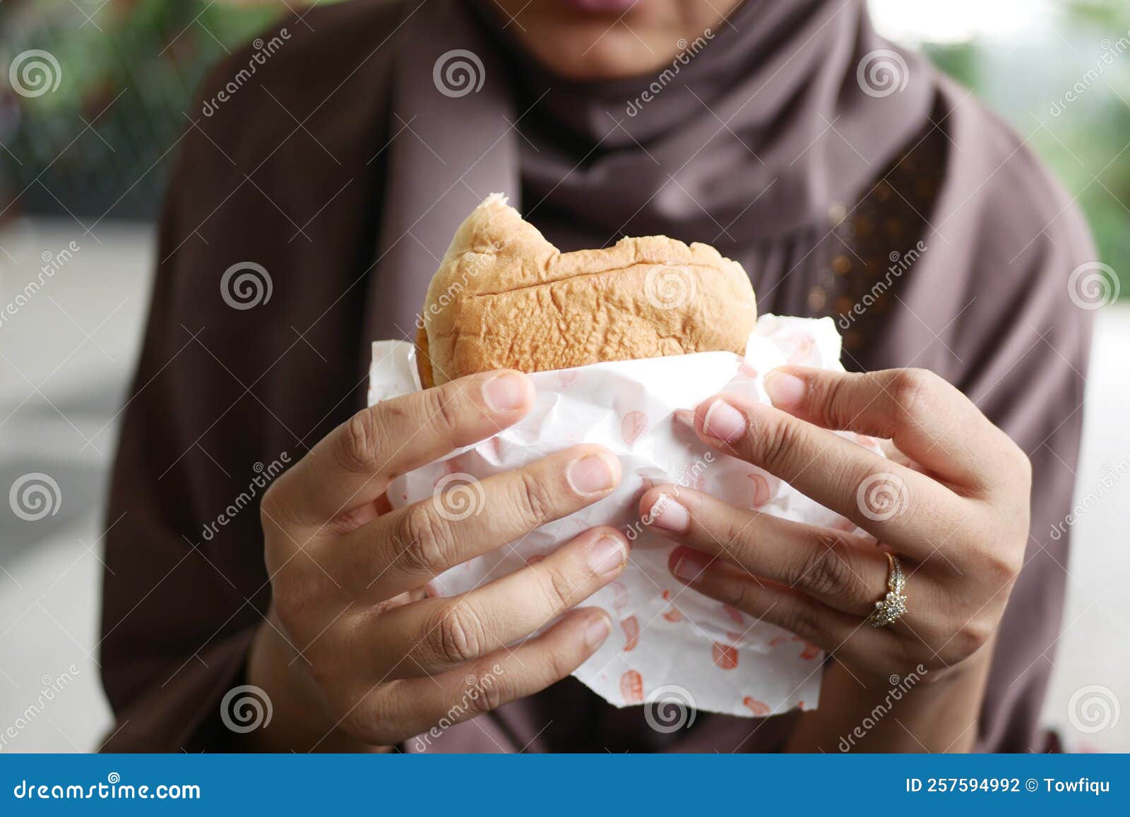 Women Hand Holding Beef Burger Top View Stock Photo - Image of lettuce ...
