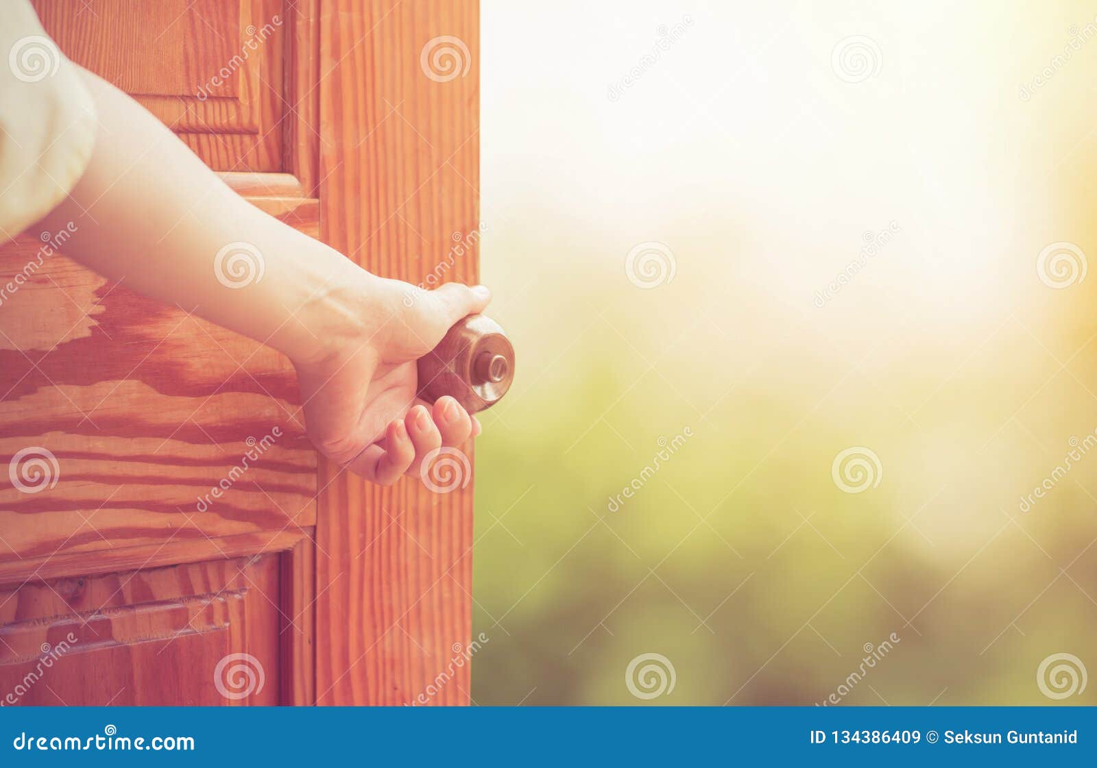 Women Hand Open Door Knob or Open the Door. Stock Image - Image of ...