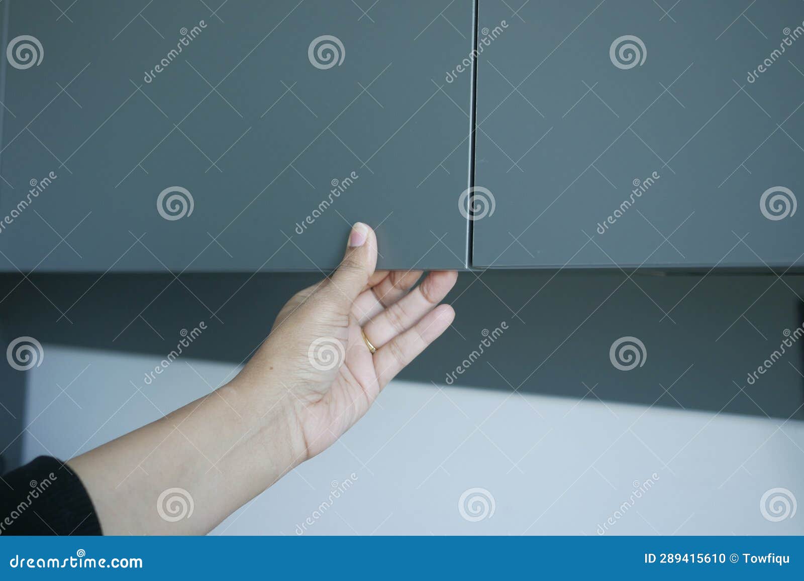 Women Hand Open a Kitchen Cabinet Drawer Stock Photo - Image of ...