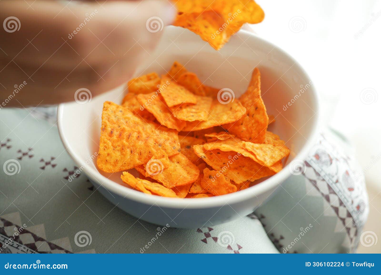 Women Hand Pick Potato Chips from a Bowl Stock Photo - Image of ...
