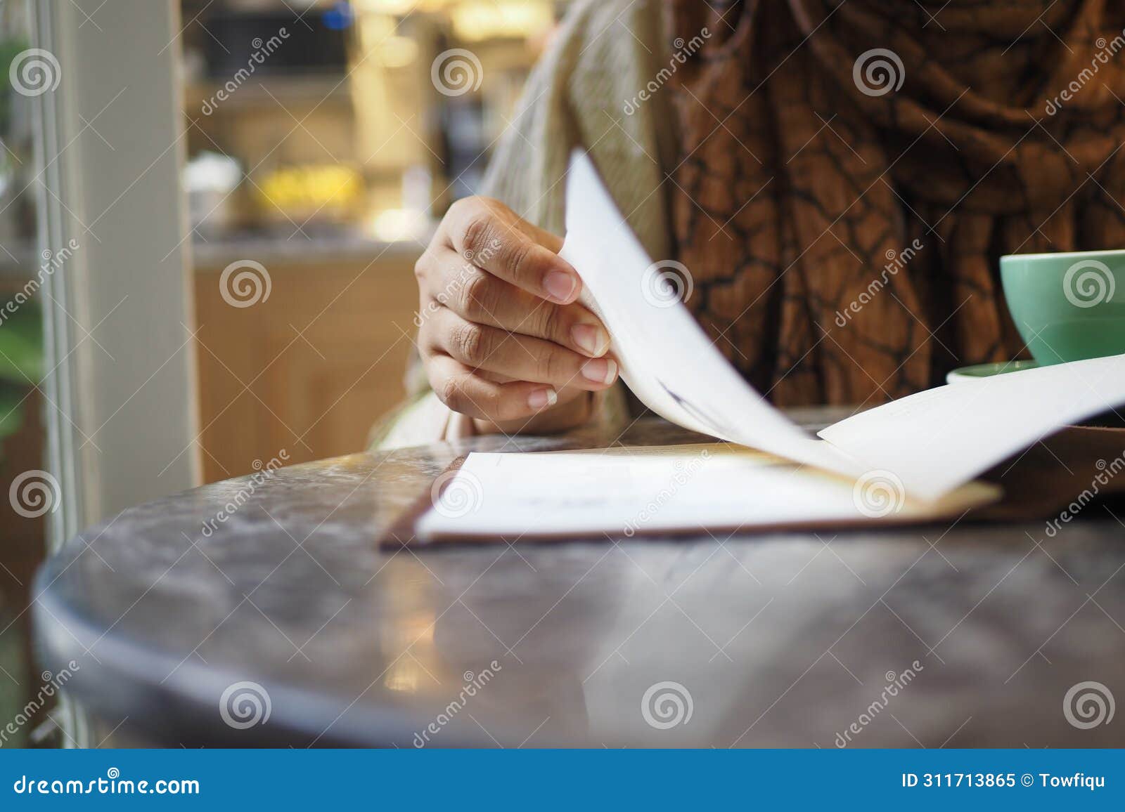 Women Hand Reading a Food Menu at Cafe. Stock Image - Image of closeup ...