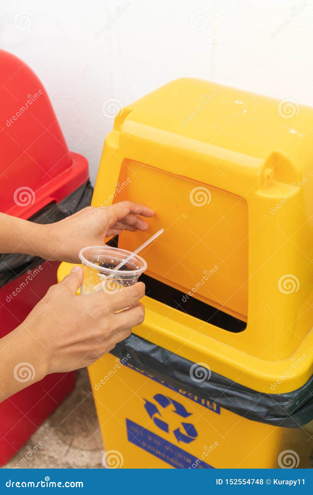 Women Hand Throwing Plastic Glass in the Trash. Stock Photo - Image of ...