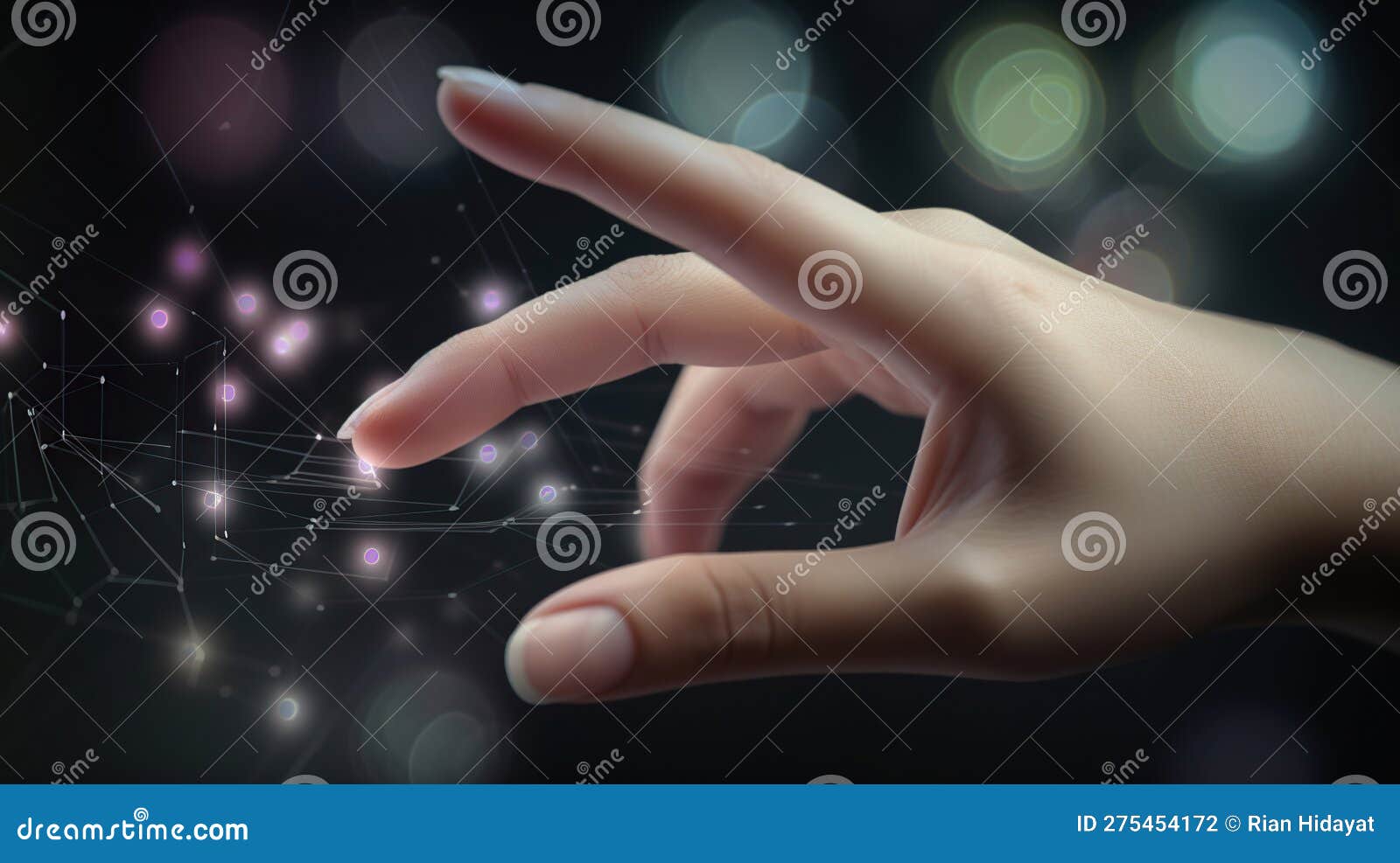 Women Hand Touch on Virtual Functions Icon on a Virtual Screen ...