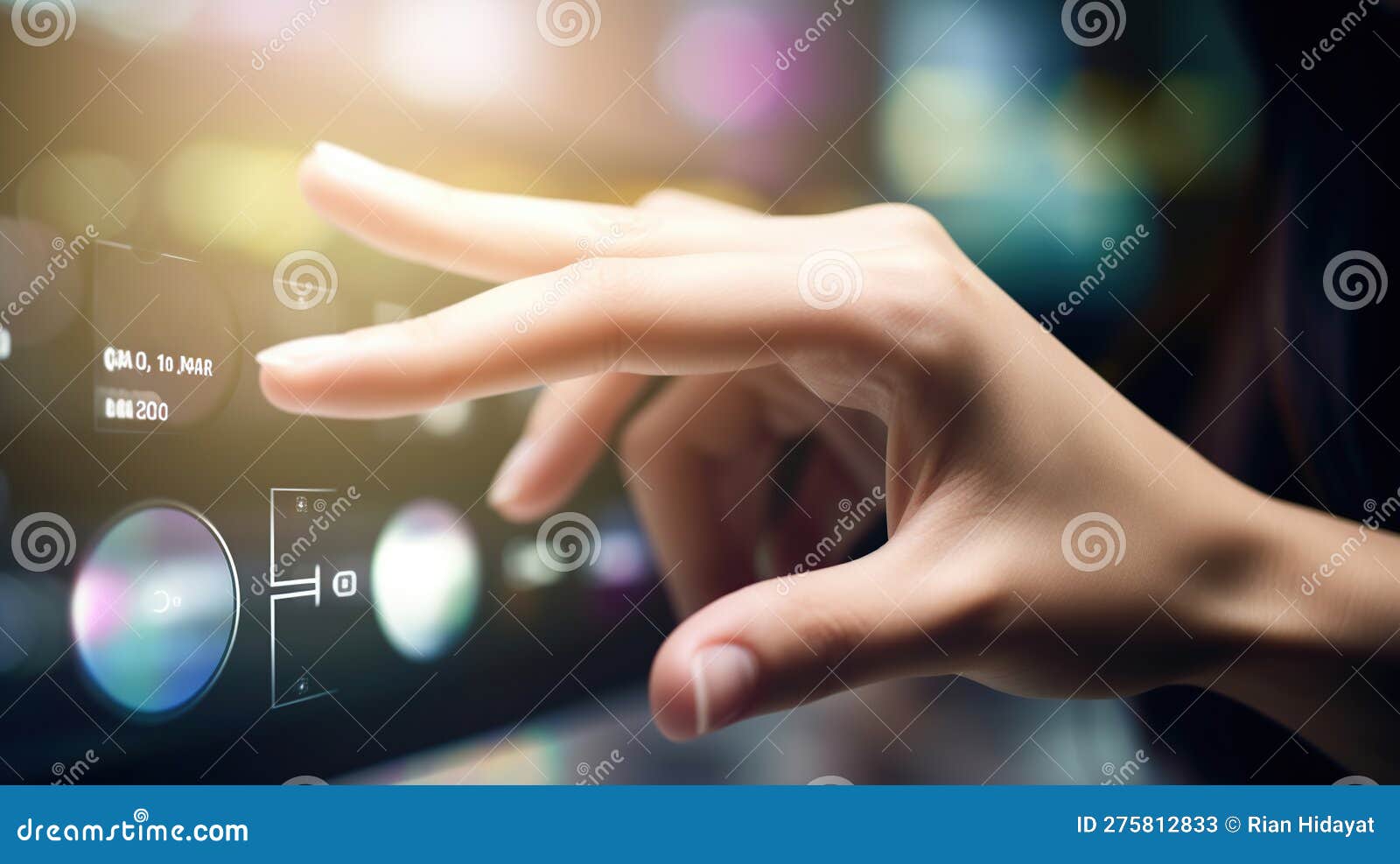 Women Hand Touch on Virtual Functions Icon on a Virtual Screen ...