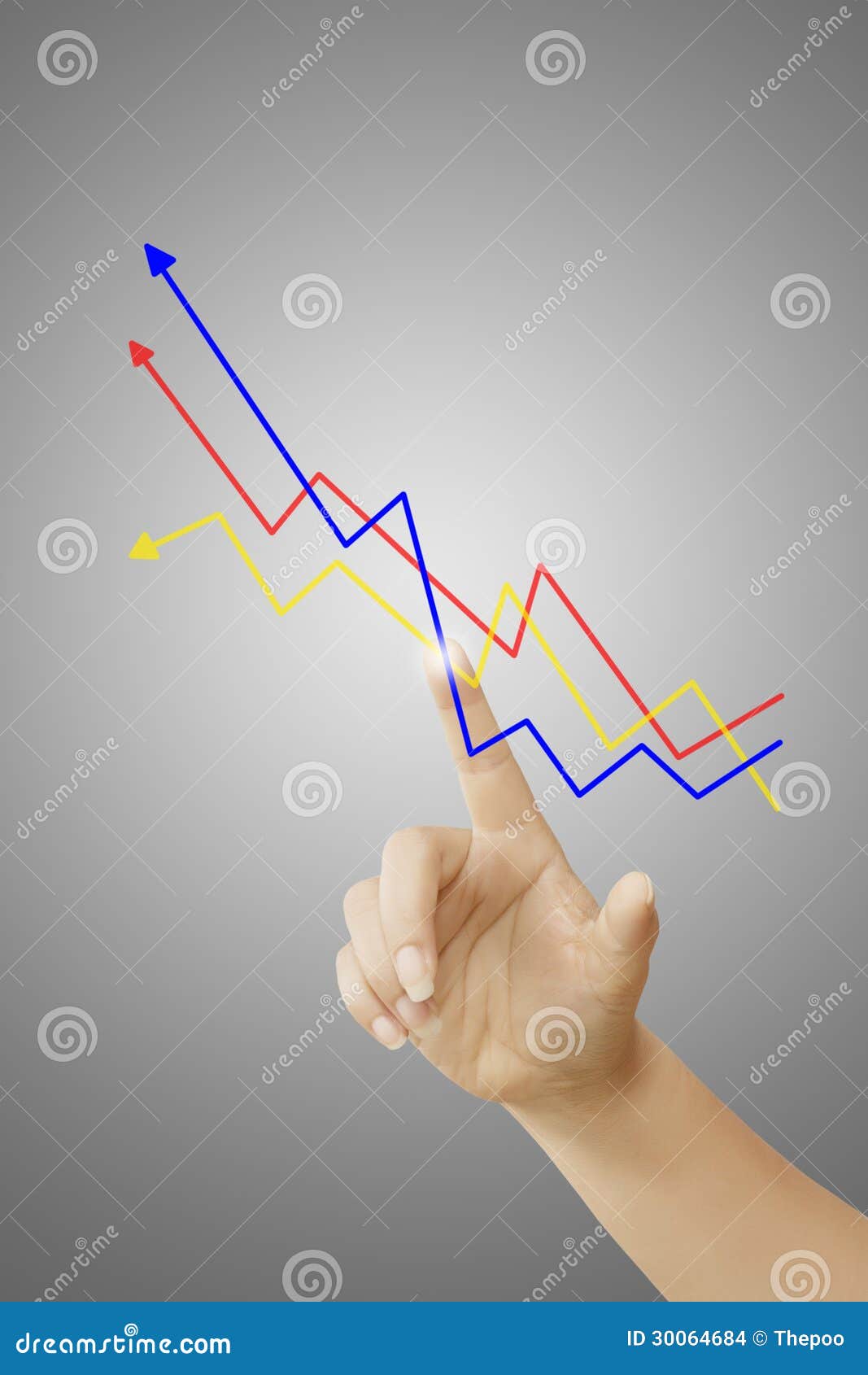 Women hand touching graph stock photo. Image of showing - 30064684