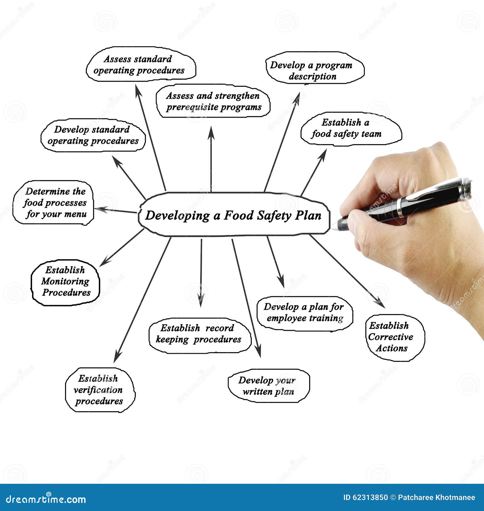 Women Hand Writing Element of Developing a Food Safety Plan on W Stock ...