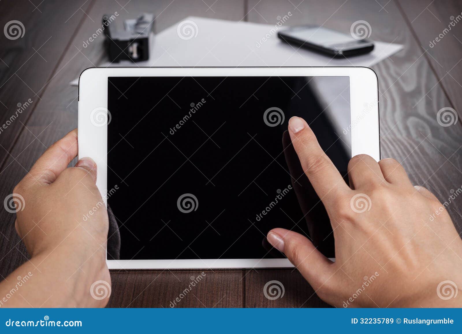 Women Hands with Tablet Computer on Table Stock Image - Image of media ...