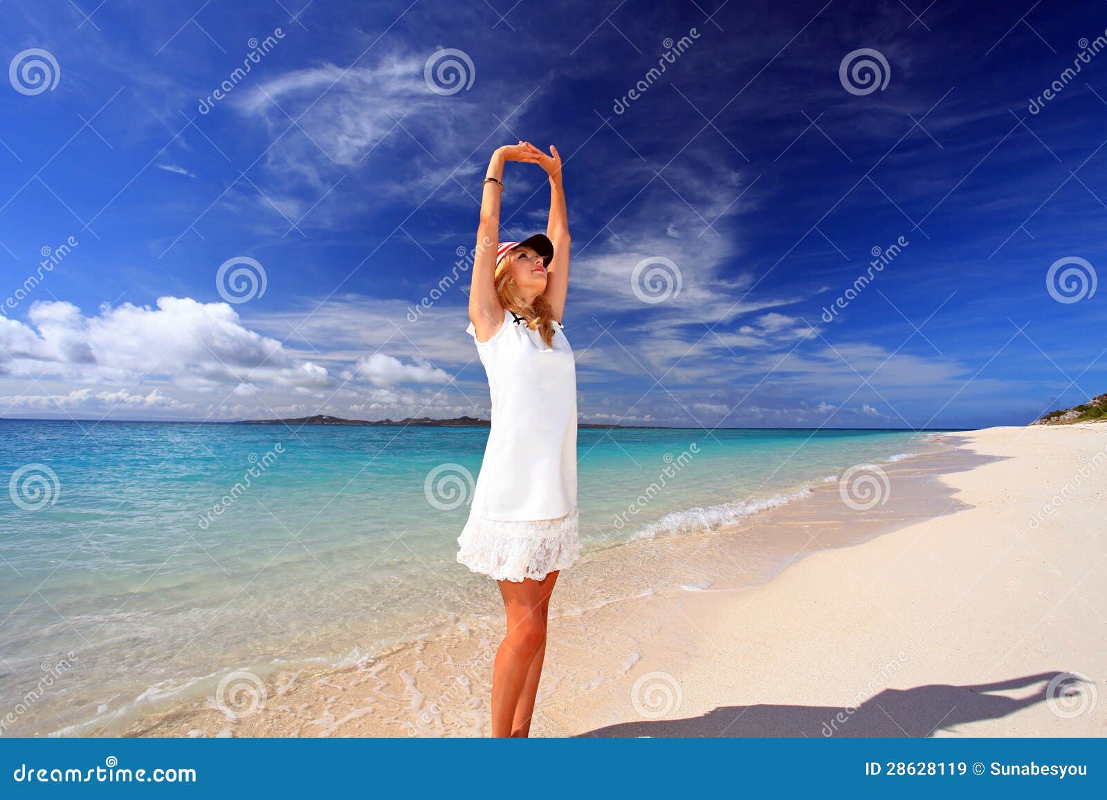 Women Have a Stretch on the Beach. Stock Image - Image of active ...