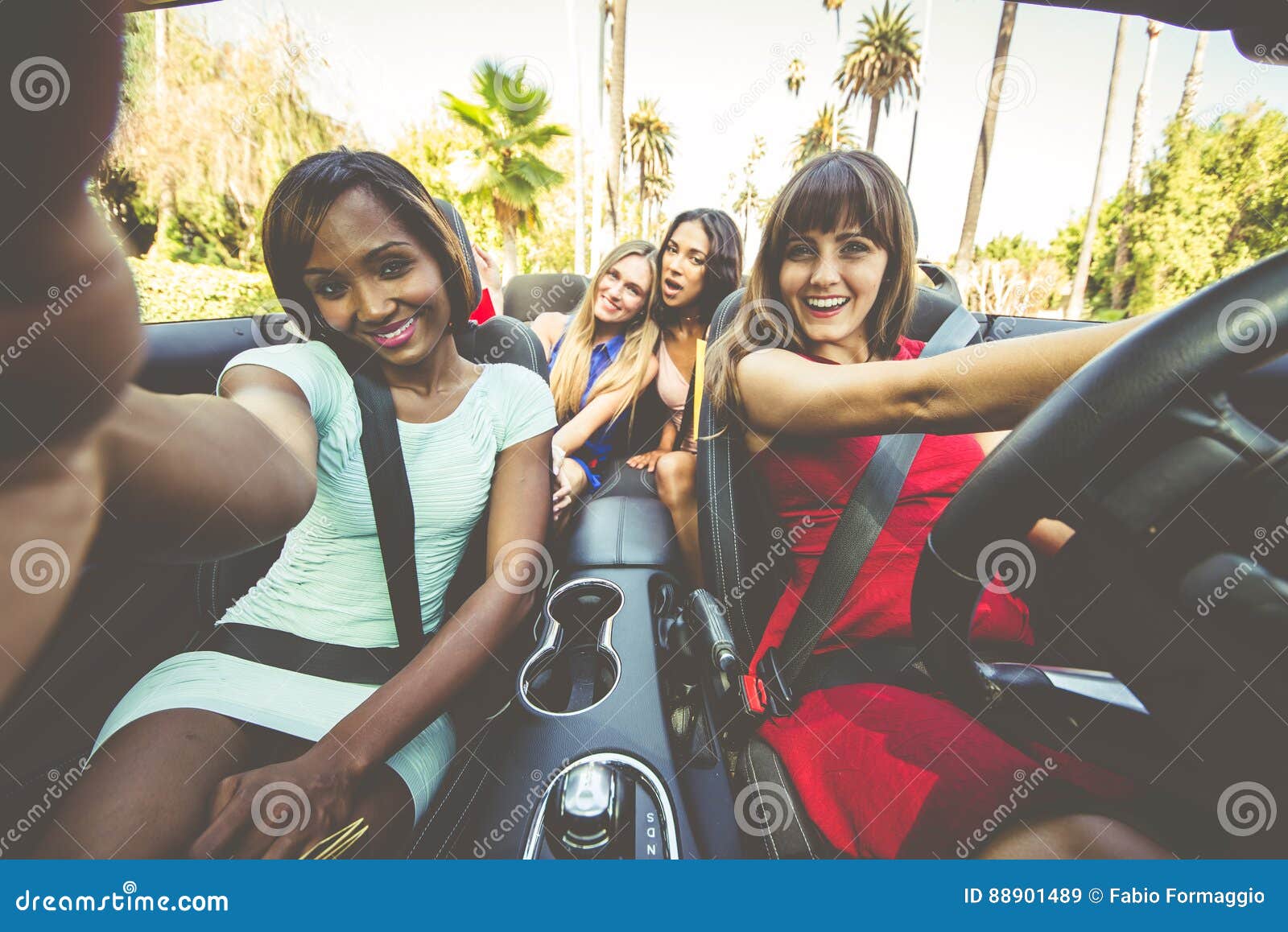Women Having Fun while Driving in Beverly Hills Stock Image - Image of ...